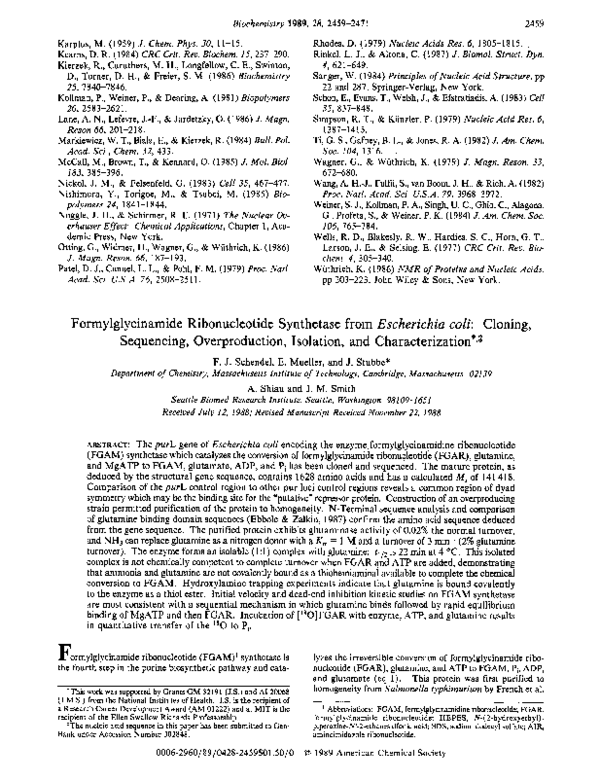 (PDF) Formylglycinamide ribonucleotide synthetase from Escherichia coli ...