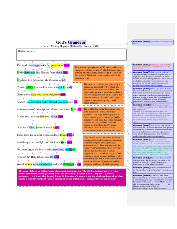 (PDF) Close Reading of Hopkin's "God's Grandeur"