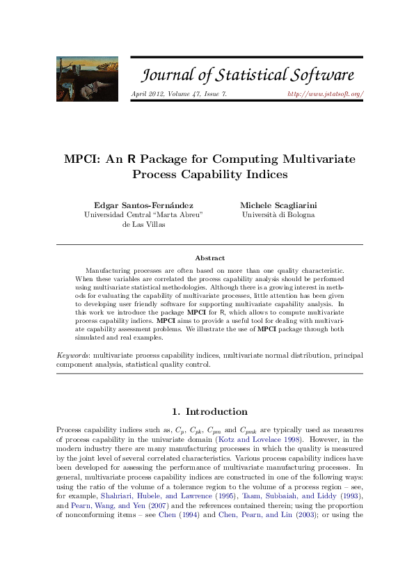 Pdf Mpci An R Package For Computing Multivariate Process Capability Indices