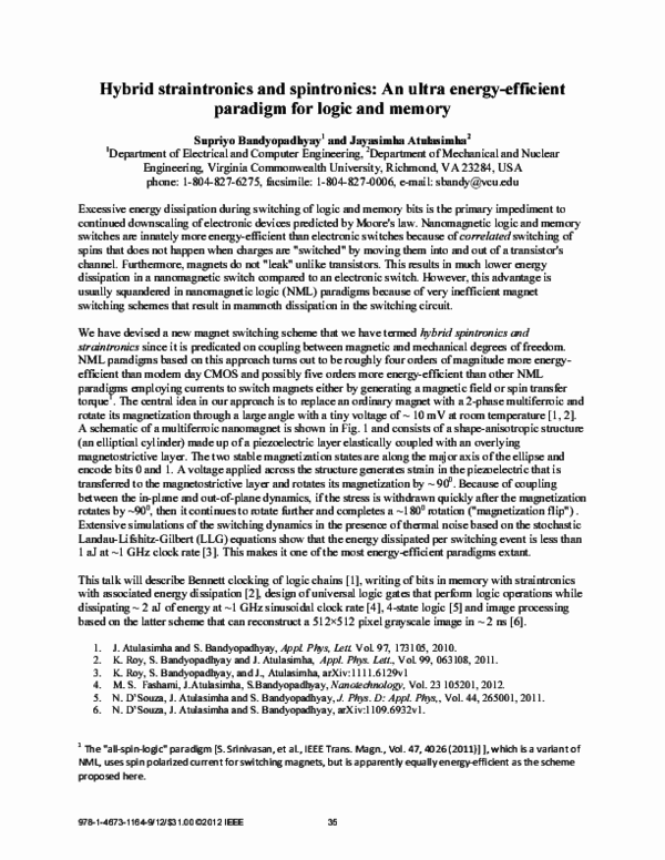 (PDF) Hybrid straintronics and spintronics: An ultra energy-efficient paradigm for logic and memory