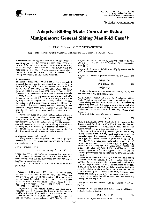 (PDF) Adaptive sliding mode control of robot manipulators: General sliding manifold case