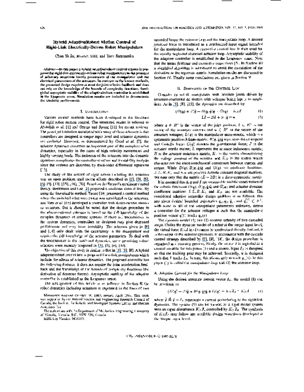 (PDF) Hybrid adaptive/robust motion control of rigid-link electrically-driven robot manipulators