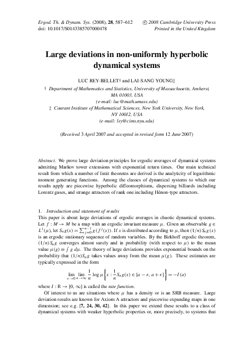 (PDF) Large deviations in non-uniformly hyperbolic dynamical systems
