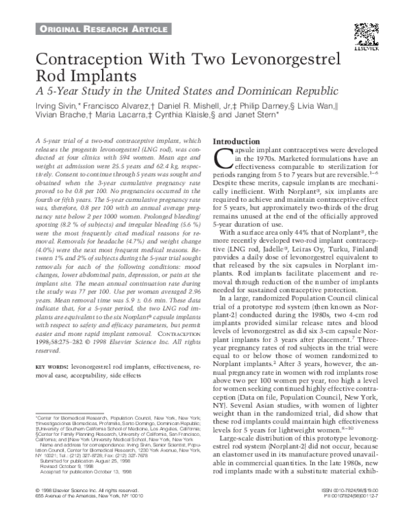 (PDF) Contraception With Two Levonorgestrel Rod Implants