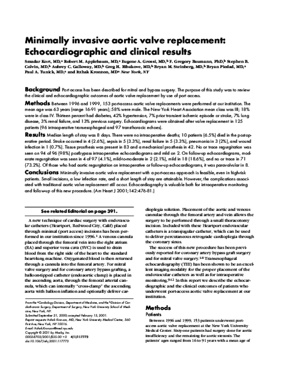 (PDF) Minimally invasive aortic valve replacement: Echocardiographic ...