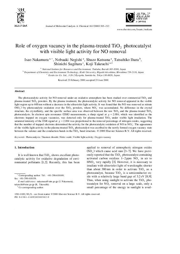 Pdf Oxygen Vacancy Effects In Plasma Treated Tio2