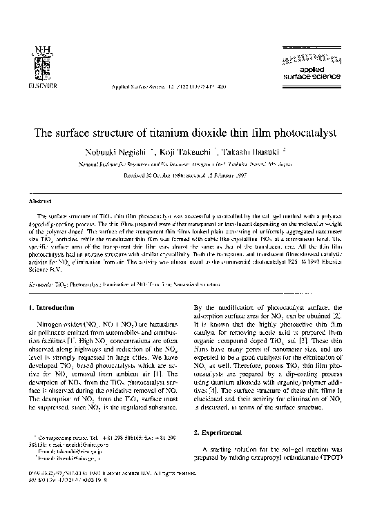 (PDF) The surface structure of titanium dioxide thin film photocatalyst
