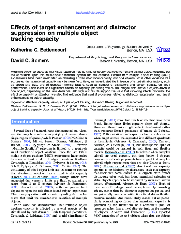 Pdf Effects Of Target Enhancement And Distractor Suppression On Multiple Object Tracking Capacity