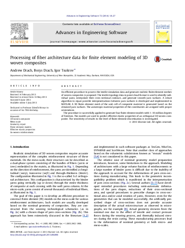 Pdf Processing Of Fiber Architecture Data For Finite Element Modeling Of 3d Woven Composites