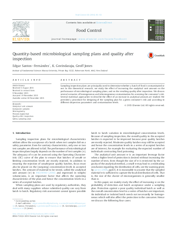 (PDF) Quantity-based microbiological sampling plans and quality after ...