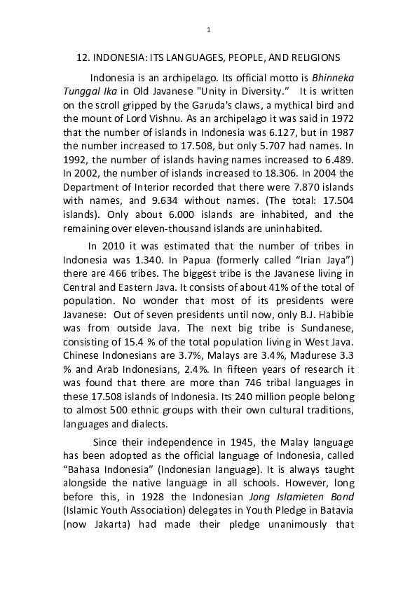 12. INDONESIA ITS LANGUAGES, PEOPLE, AND RELIGIONS