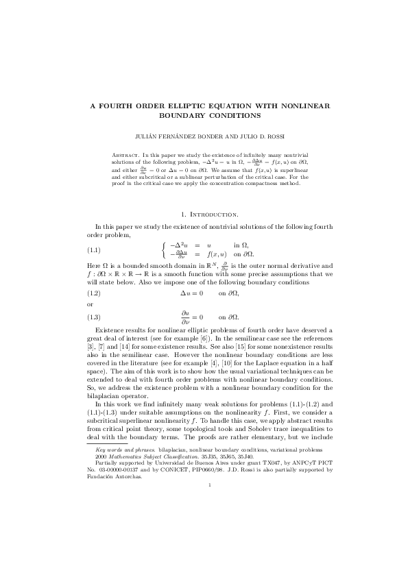 (PDF) A fourth order elliptic equation with nonlinear boundary conditions