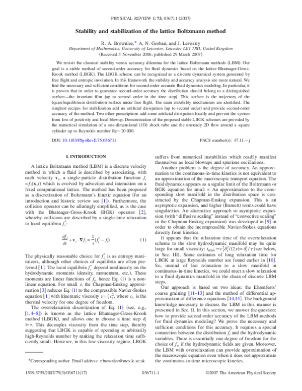 (PDF) Stability and stabilization of the lattice Boltzmann method