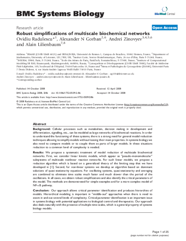 (PDF) Robust simplifications of multiscale biochemical networks