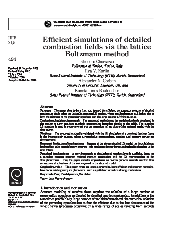Pdf Efficient Simulations Of Detailed Combustion Fields Via The