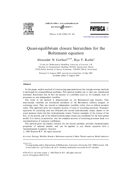 (PDF) Quasi-equilibrium closure hierarchies for the Boltzmann equation