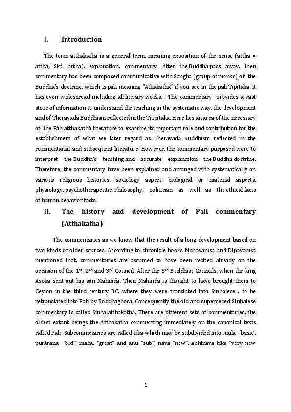 (PDF) Introduction of Pali commentaries Aṭṭhakathā