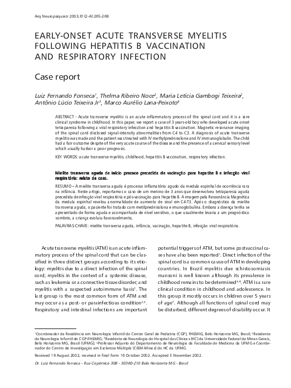 (PDF) Early-onset acute transverse myelitis following hepatitis B ...