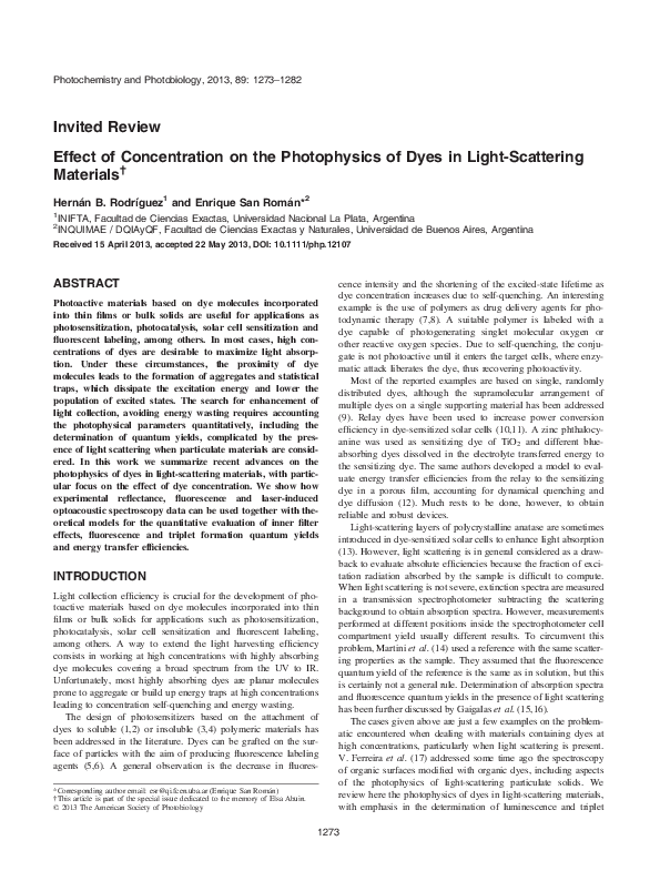 (PDF) Effect of concentration on the photophysics of dyes in light ...