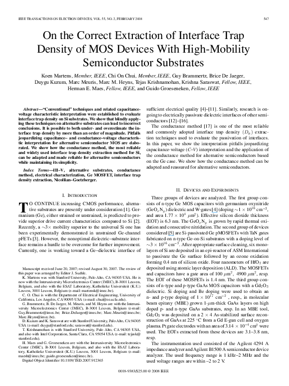 (PDF) On the Correct Extraction of Interface Trap Density of MOS ...