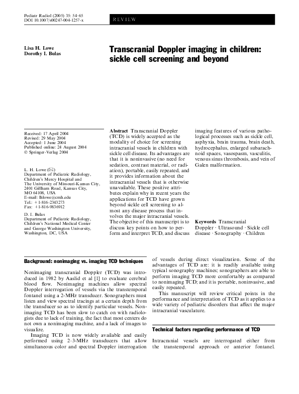 (PDF) Transcranial Doppler imaging in children: sickle cell screening ...