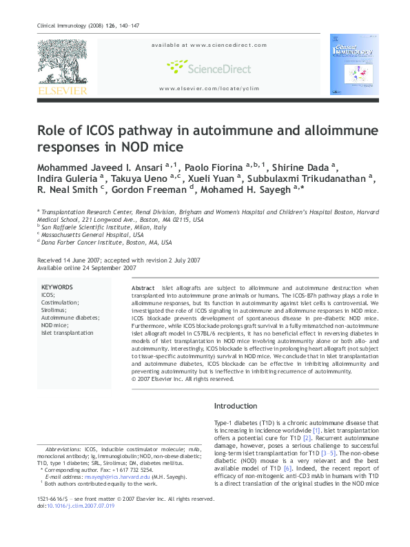 (PDF) Role of ICOS pathway in autoimmune and alloimmune responses in ...