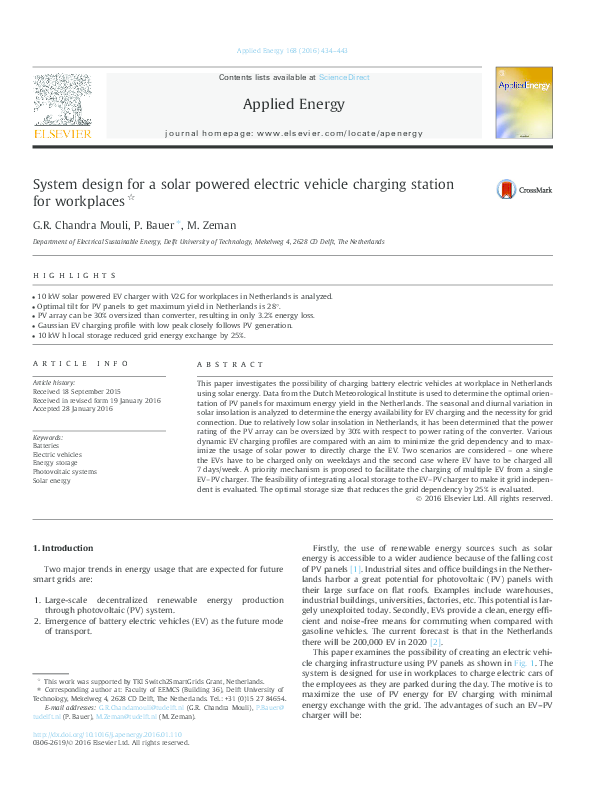 (PDF) System design for a solar powered electric vehicle charging ...