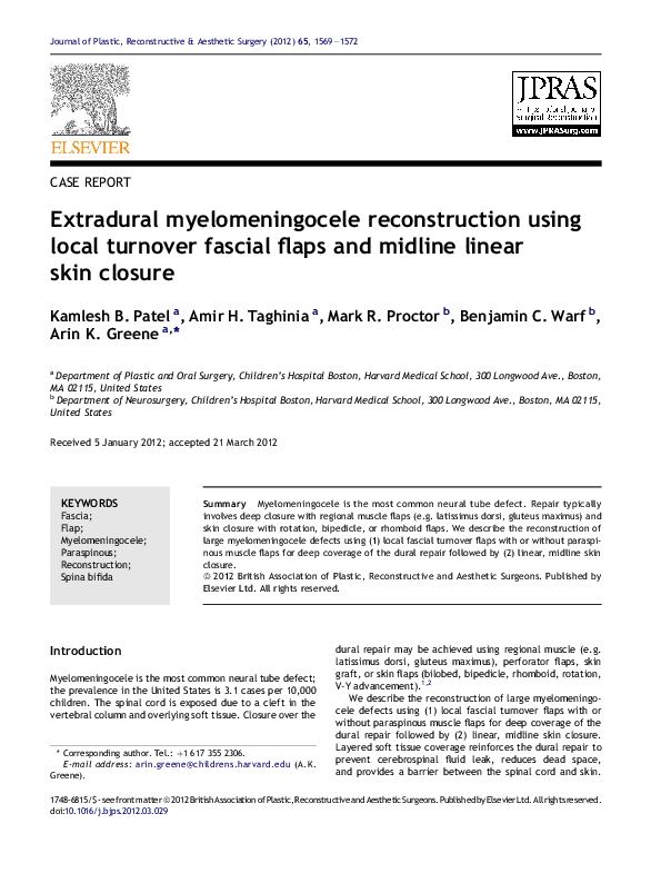 (PDF) Extradural myelomeningocele reconstruction using local turnover ...