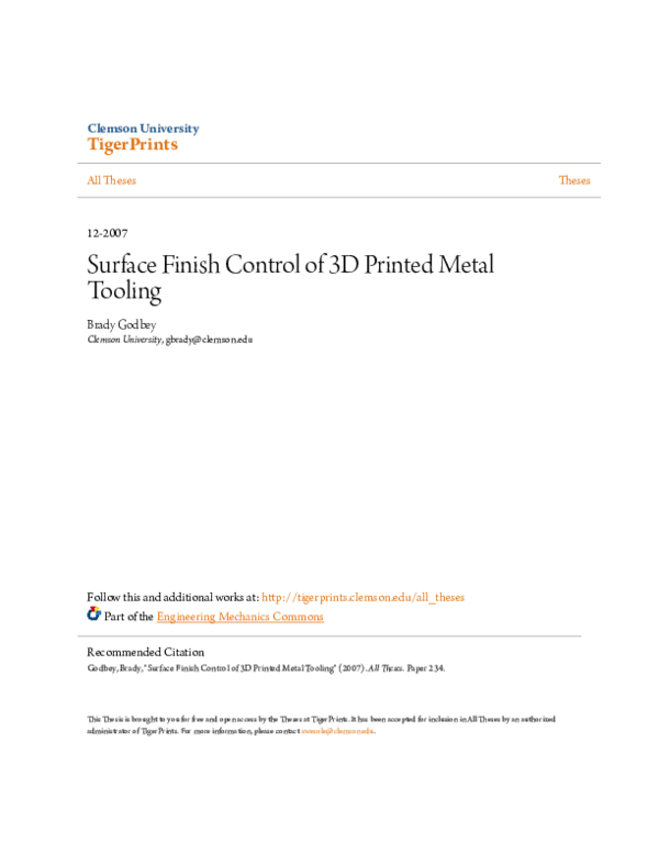 (PDF) Surface Finish Control of 3D Printed Metal Tooling