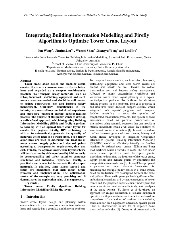 (PDF) Integrating Building Information Modelling and Firefly Algorithm to Optimize Tower Crane ...