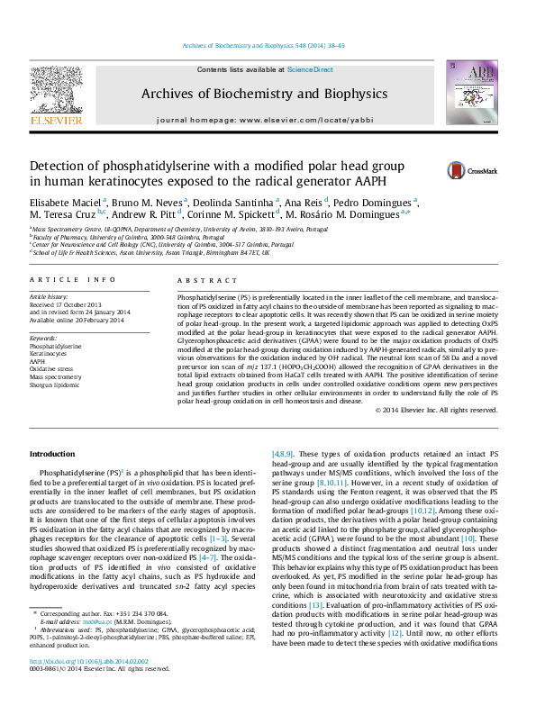 (PDF) Detection of phosphatidylserine with a modified polar head group ...