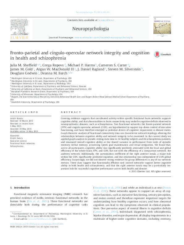 (PDF) Fronto-parietal and cingulo-opercular network integrity and cognition in health and ...