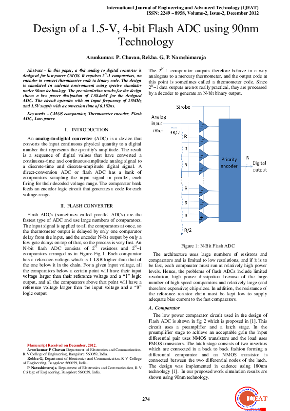 Pdf Design Of A 15 V 4 Bit Flash Adc Using 90nm Technology