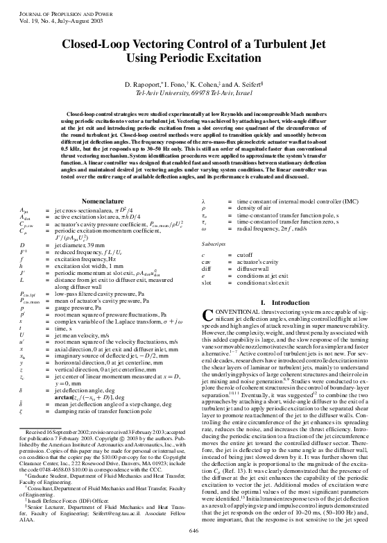(PDF) Closed-Loop Vectoring Control of a Turbulent Jet Using Periodic Excitation