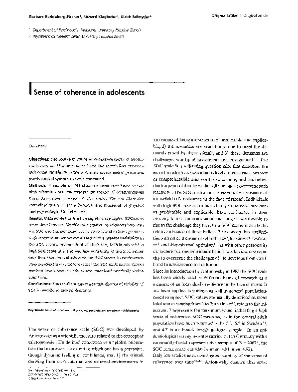 (PDF) Sense of coherence in adolescents