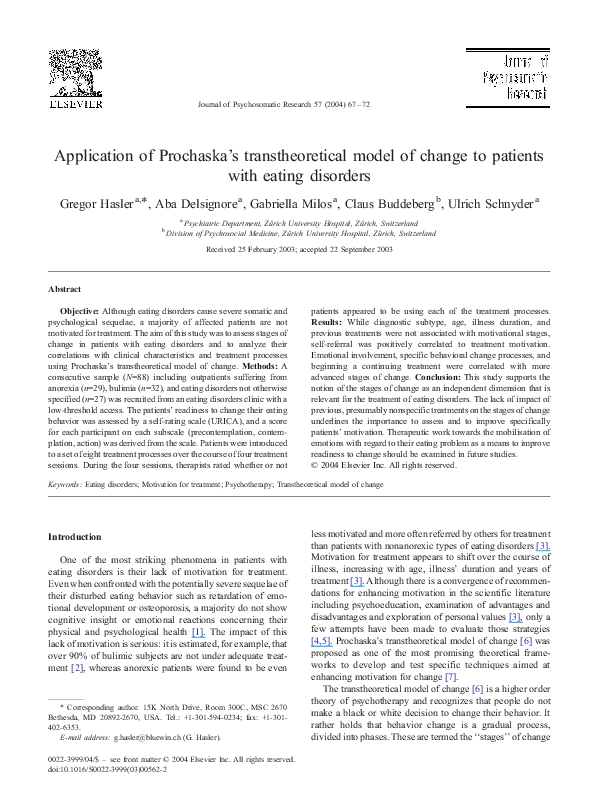 (PDF) Application of Prochaska's transtheoretical model of change to ...