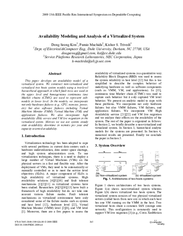 (PDF) Availability Modeling and Analysis of a Virtualized System
