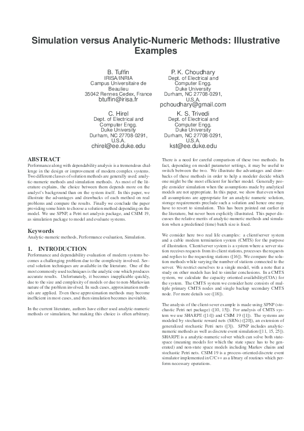 Pdf Simulation Versus Analytic Numeric Methods Illustrative Examples Kishor S Trivedi