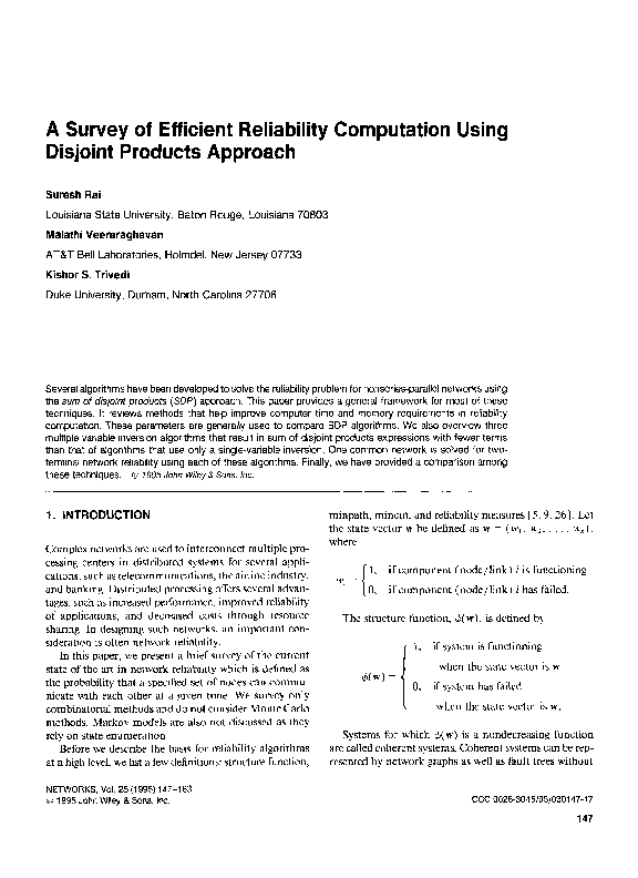 Pdf A Survey Of Efficient Reliability Computation Using Disjoint