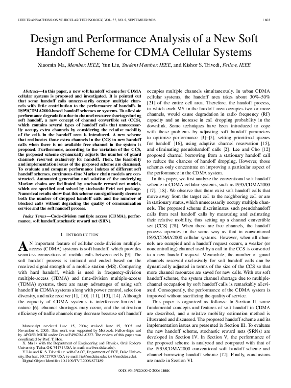 (PDF) Design and Performance Analysis of a New Soft Handoff Scheme for CDMA Cellular Systems
