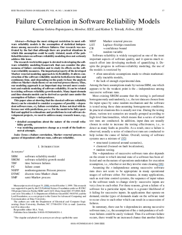 (PDF) Failure correlation in software reliability models (PDF) Failure correlation in software reliability models