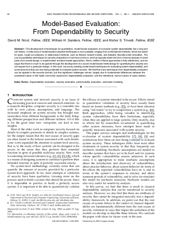 (PDF) Model-based evaluation: from dependability to security