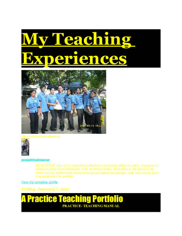 (DOC) A Practice Teaching Portfolio PRACTICE-TEACHING MANUAL