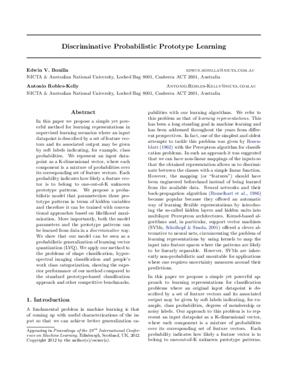 (PDF) Discriminative Probabilistic Prototype Learning