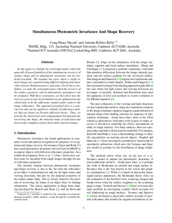 (PDF) Simultaneous photometric invariance and shape recovery