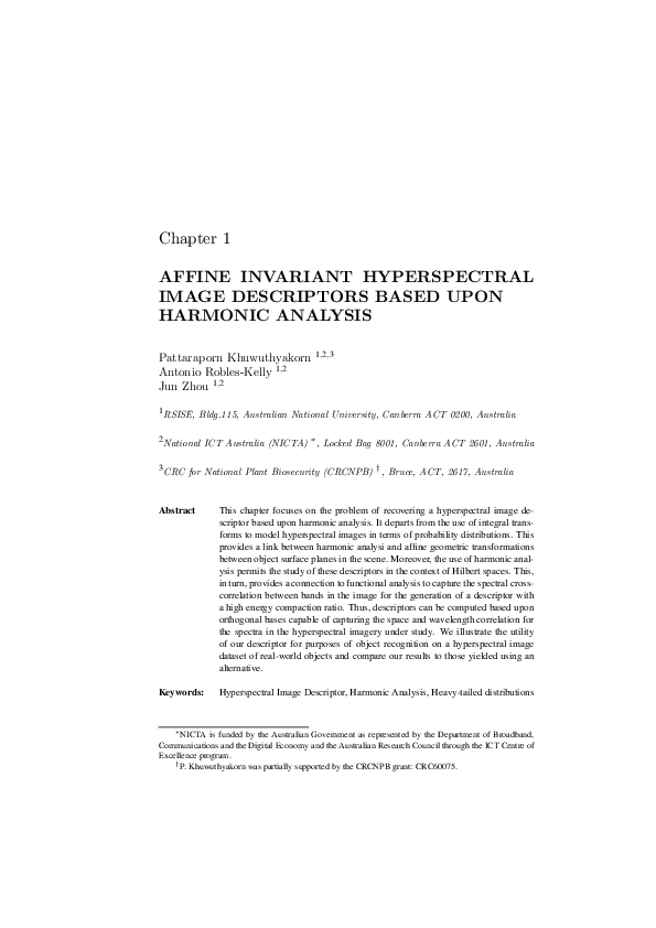 (PDF) Affine Invariant Hyperspectral Image Descriptors Based upon Harmonic Analysis