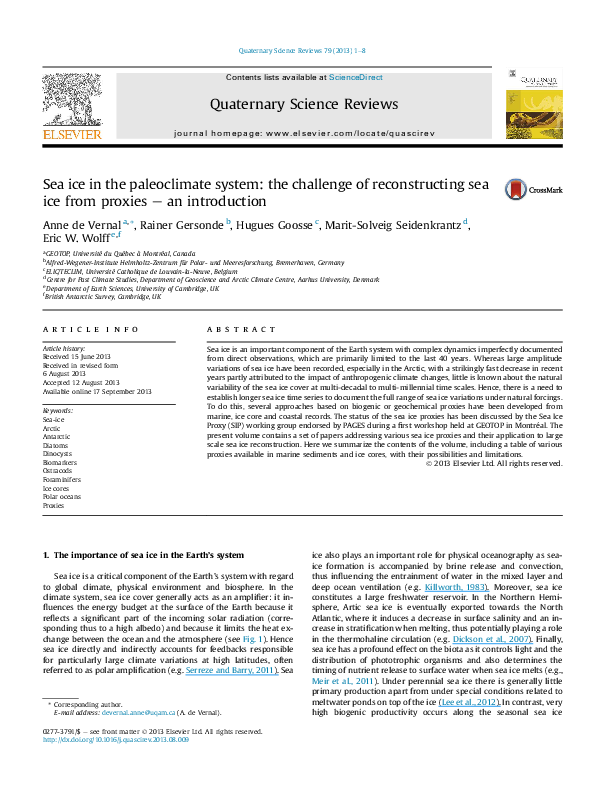 (PDF) Sea ice in the paleoclimate system: the challenge of ...