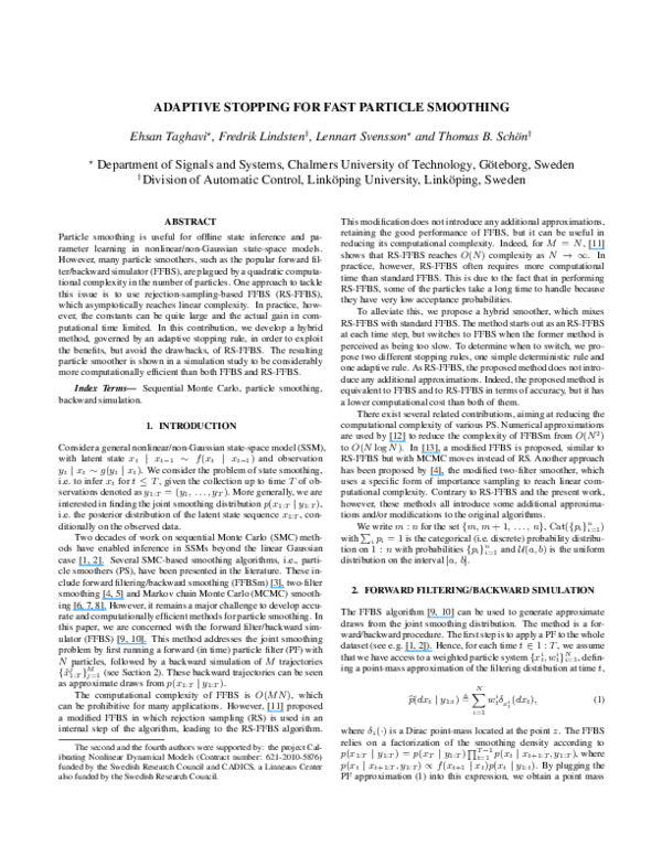 (PDF) Adaptive stopping for fast particle smoothing