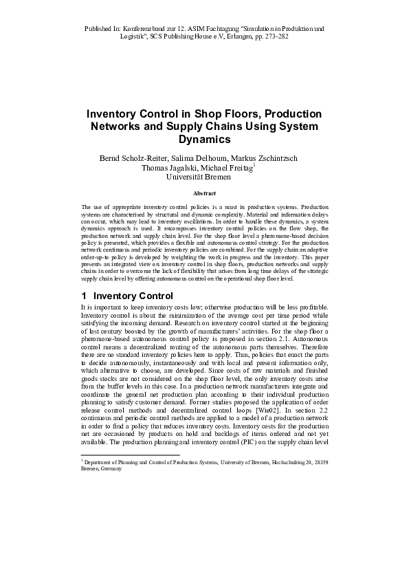 (PDF) Inventory control in shop floors, production networks and supply chains using System Dynamics