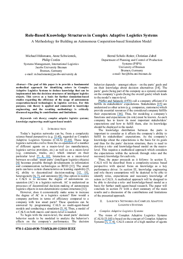 (PDF) Role-based knowledge structures in Complex Adaptive Logistics Systems